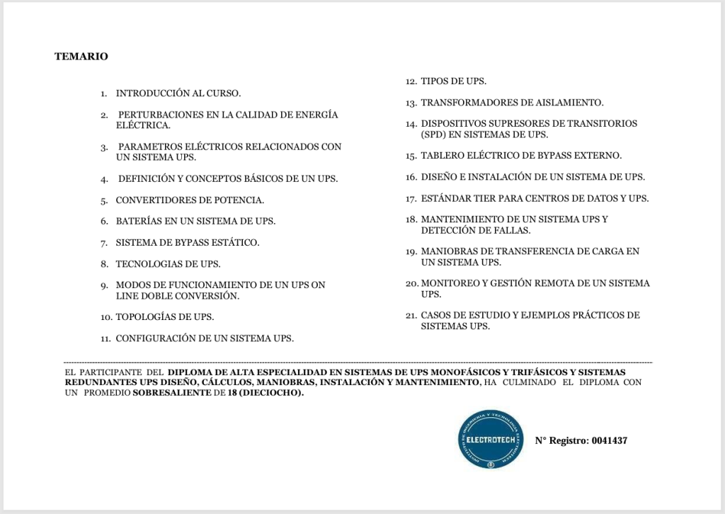 DIPLOMA DE ALTA ESPECIALIDAD EN SISTEMAS DE UPS MONOFÁSICOS Y ...
