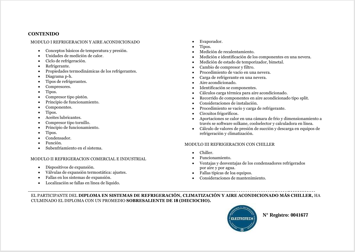 DIPLOMA EN SISTEMAS DE REFRIGERACIÓN, CLIMATIZACIÓN Y AIRE ...